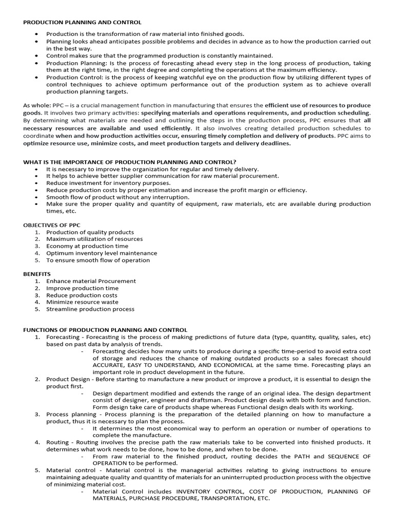 Production Planning and Control Overview | PDF | Forecasting | Inventory