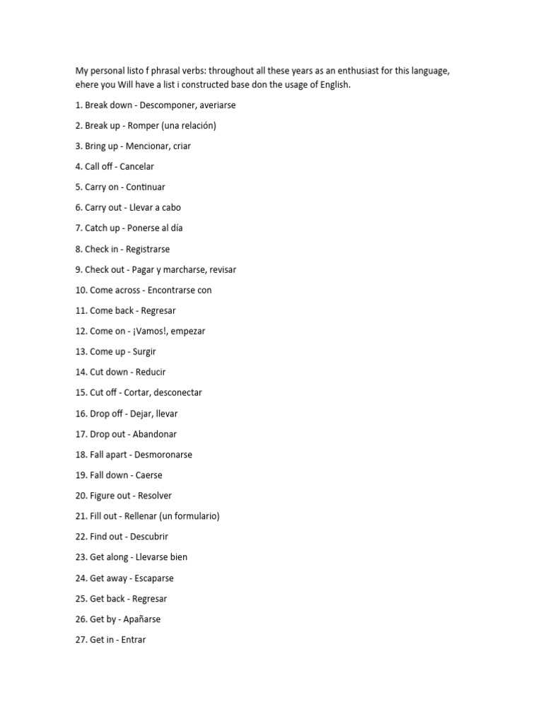 My Personal List Phrasal Verbs | PDF