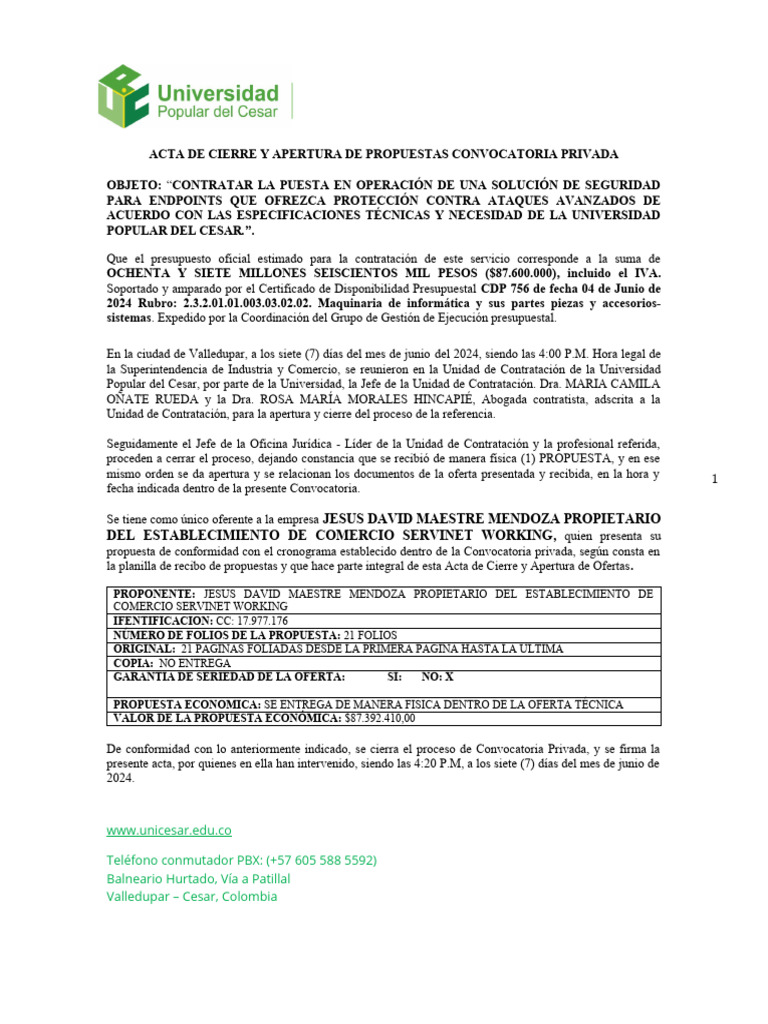 Acta de Cierre | PDF