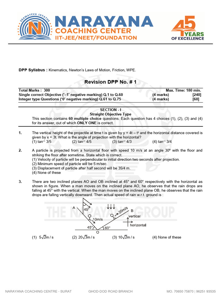 Main Revision DPP 1 - 8 | PDF | Force | Velocity