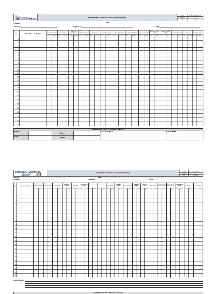 CUS-SST-FO-043 INSPECCION DE USO DE EPP Versión 1 | PDF