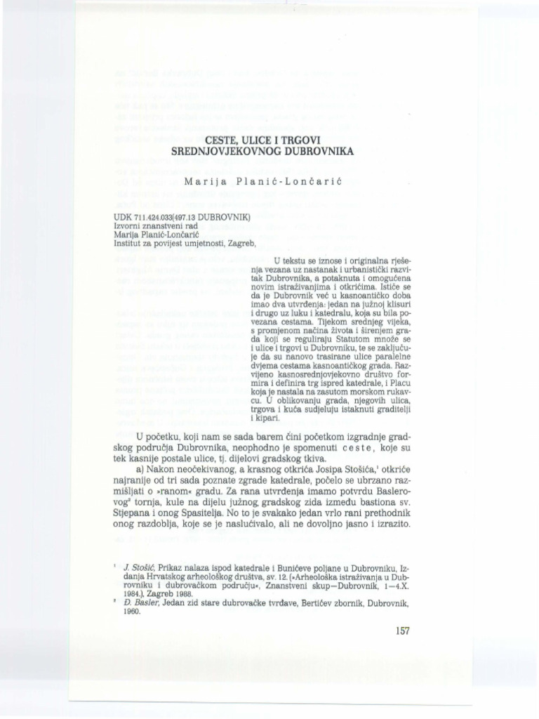 Planić Lončarić, M., Ceste, Ulice I Trgovi Srednjovjekovnog Dubrovnika | PDF