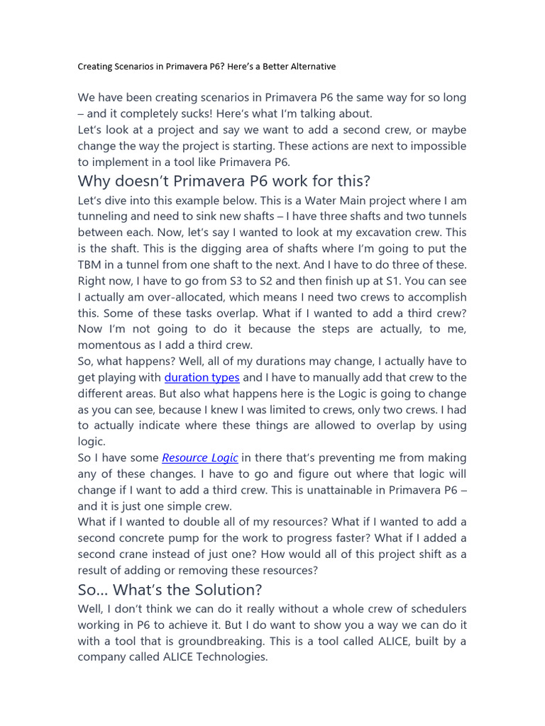 Creating Scenarios in Primavera P6 | PDF | Tunnel