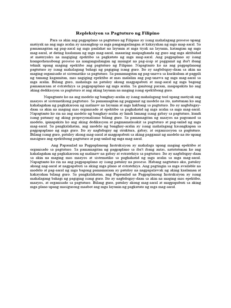 Reflection in Filipino | PDF