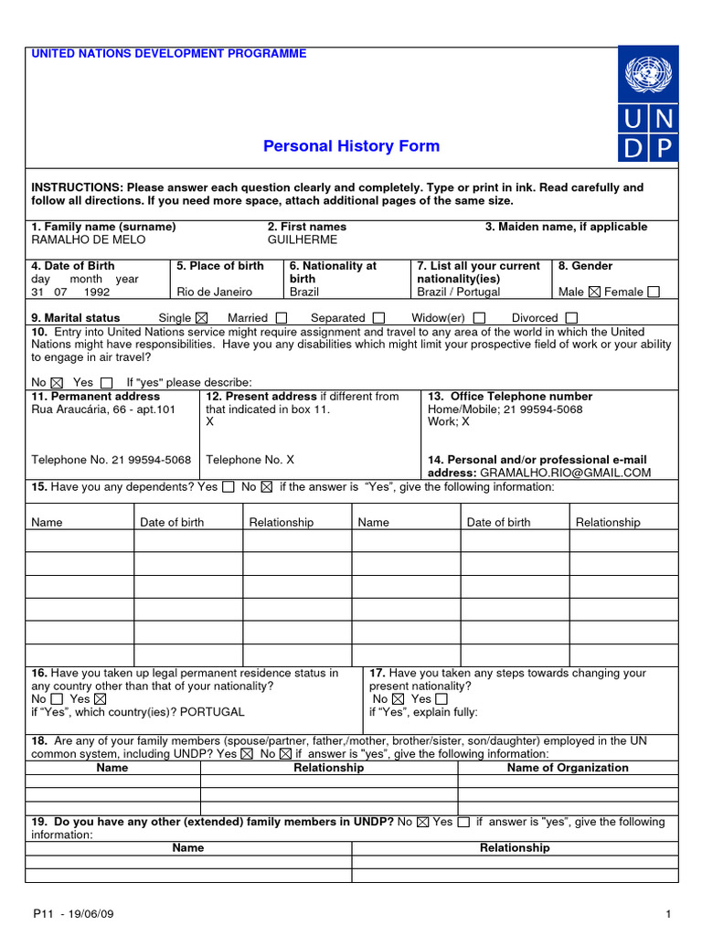 Personal History Form_undp Br P11 | PDF | Academic Degree | Diploma
