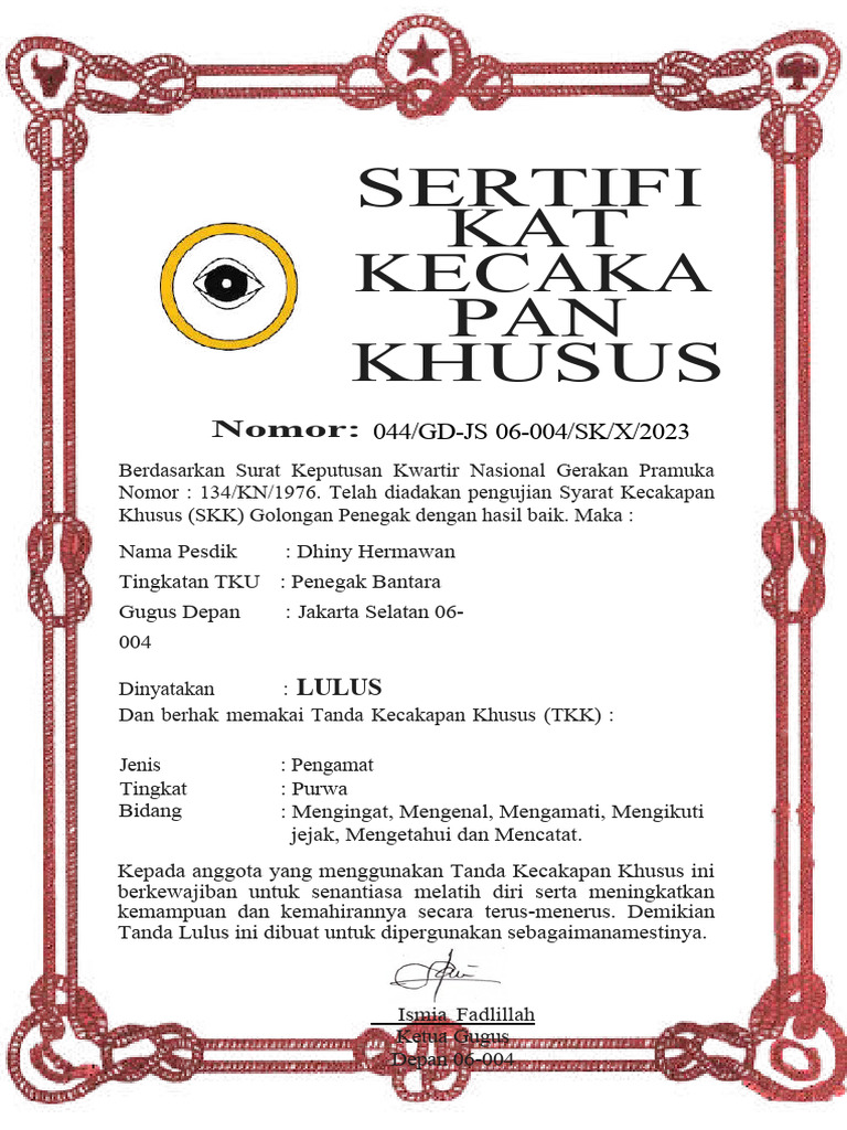 Sertifikat TKK Dhiny | PDF