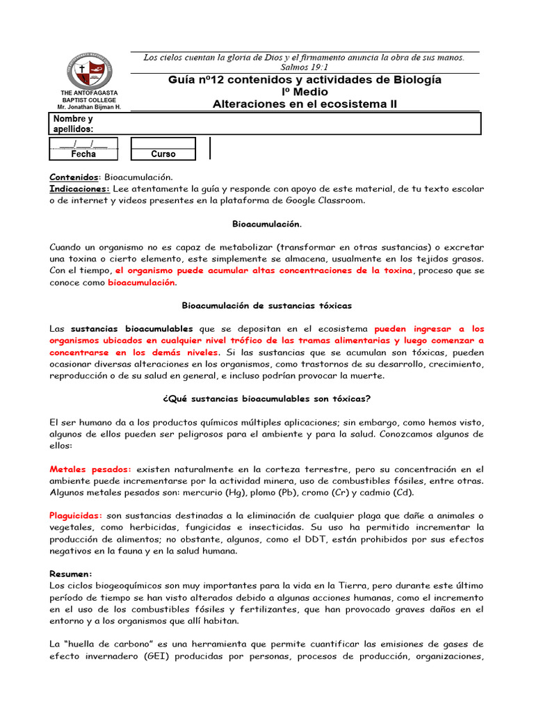 Guía Nº12 Iº Alteraciones en Ecosistemas II | PDF | Cuestiones ambientales | Ciencia medioambiental