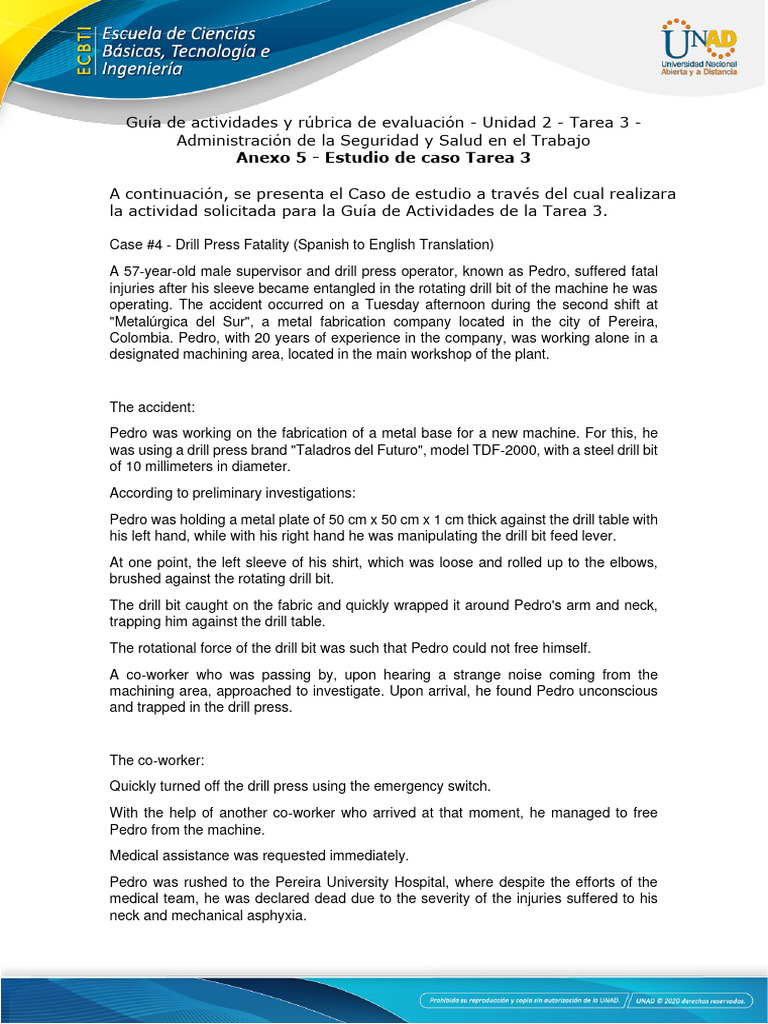 Anexo 5. Estudio de Caso Tarea 3 2 | PDF | Safety | Occupational Safety And Health