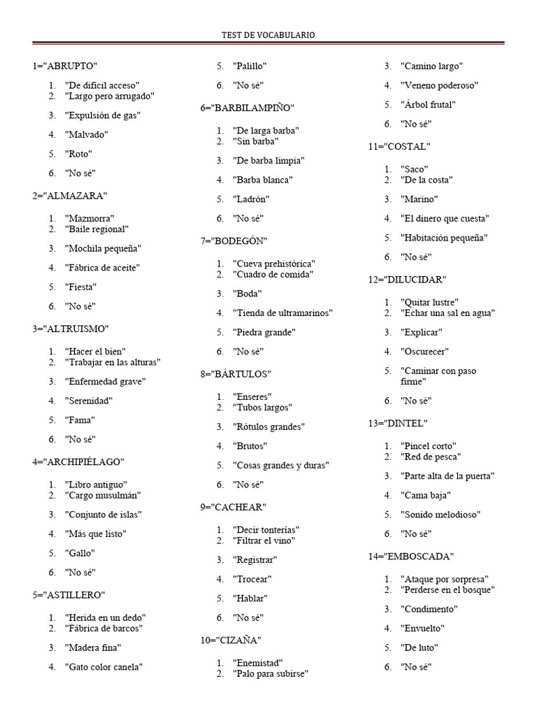 Test de Vocabulario | PDF