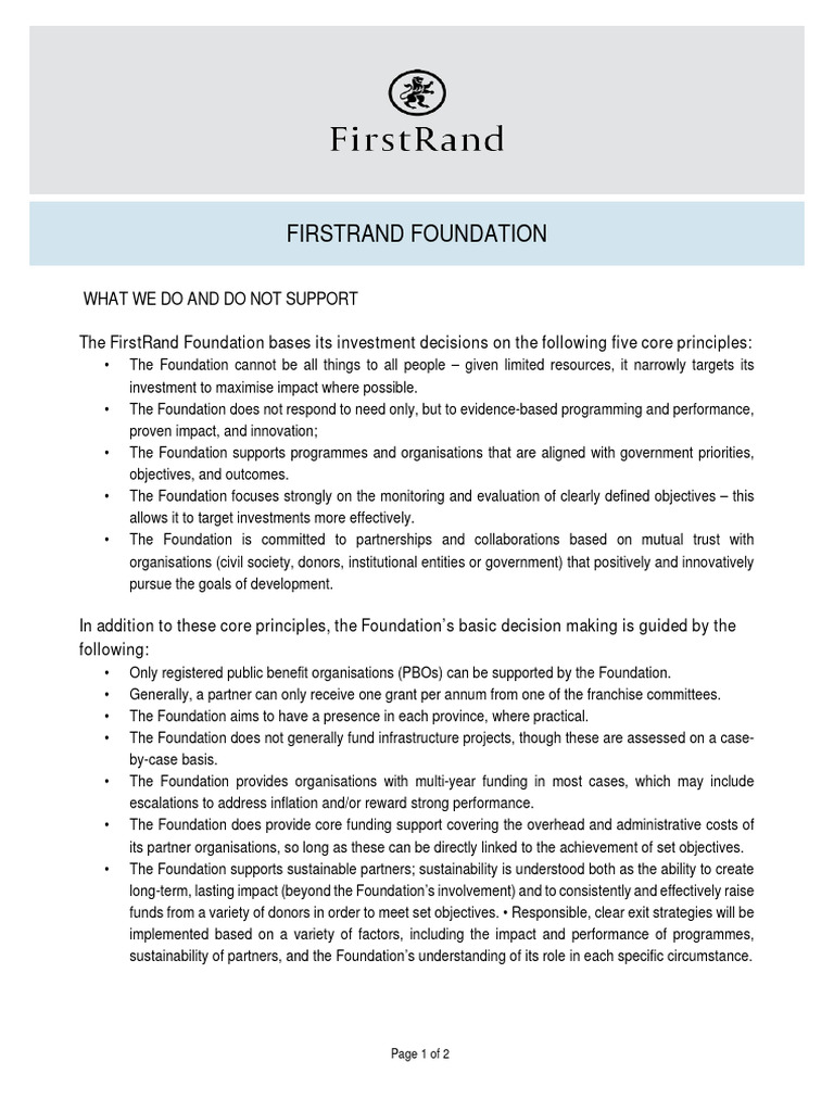 FirstRand Foundation - What Is Supported | Download Free PDF ...