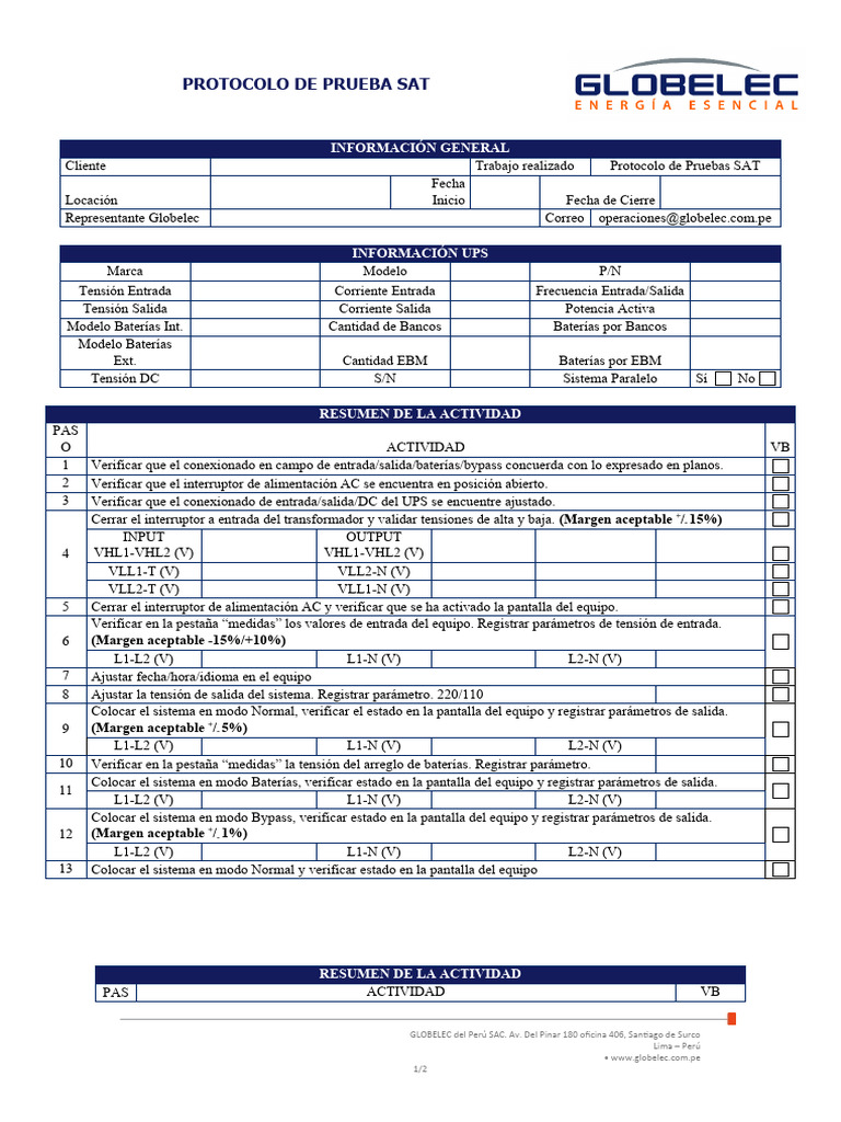 Protocolo de Prueba SAT para UPS | PDF | Bienes manufacturados ...