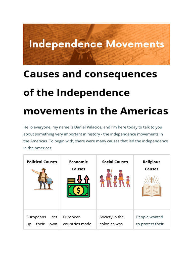 Causes and consequences of the Independence movements in the Americas ...