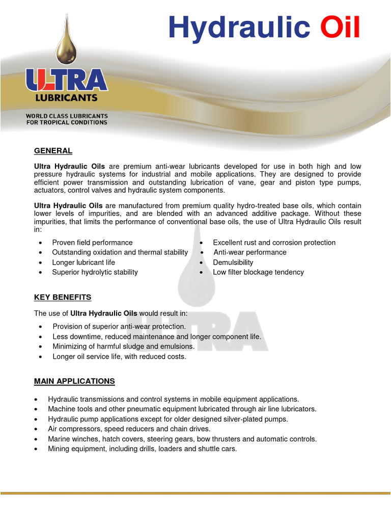 Ultra Hydraulic Oil 1 | PDF | Lubricant | Mechanical Engineering