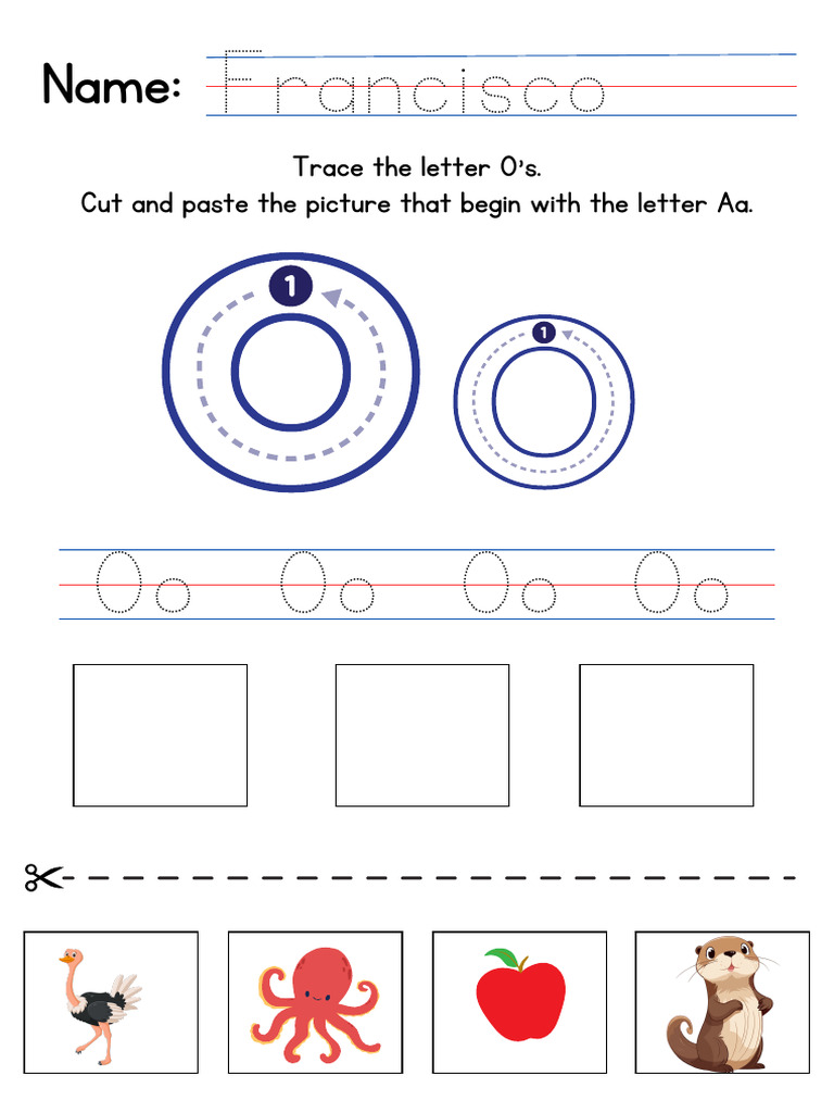 Colourful Simple Trace, Cut and paste the letter Aa Worksheet | PDF