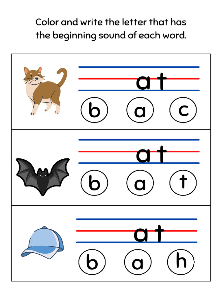 Color and Write The Letter That Has The Beginning Sound of Each Word. | PDF