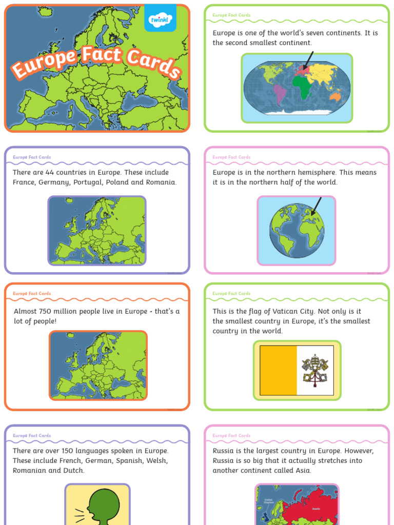 Europe Fact Cards | PDF | Europe | Earth Sciences