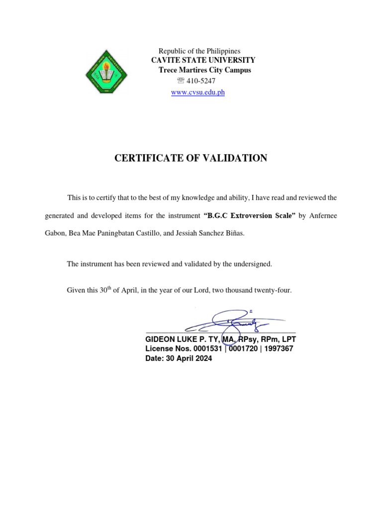 GROUP 1 - RPsy Certificate of Validation | PDF
