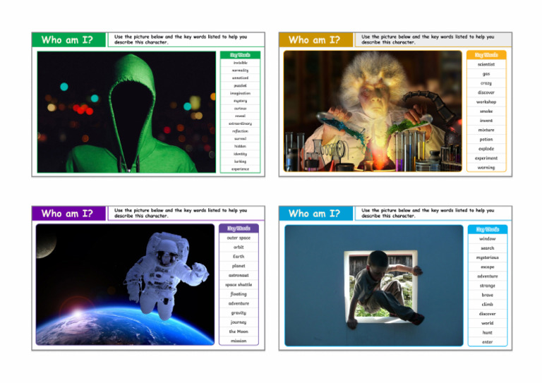 Who Am I Character Photo Sheet | PDF
