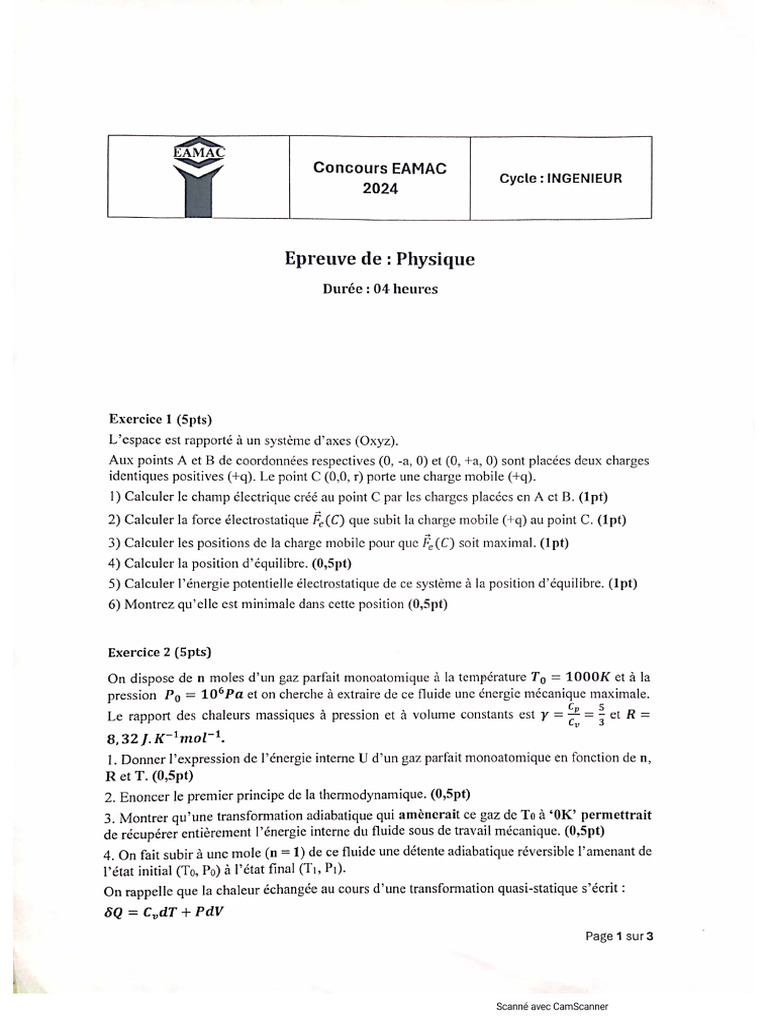 Physique EAMAC Ingénieur 2024 | PDF