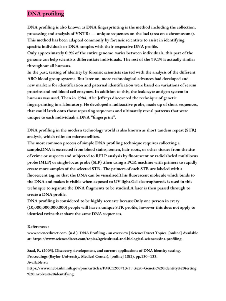 Secondary Research - DNA Profiling | PDF | Dna Profiling | Microsatellite