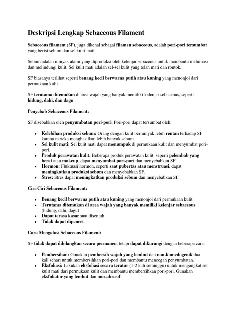Deskripsi Lengkap Sebaceous Filament | PDF | Gaya Hidup