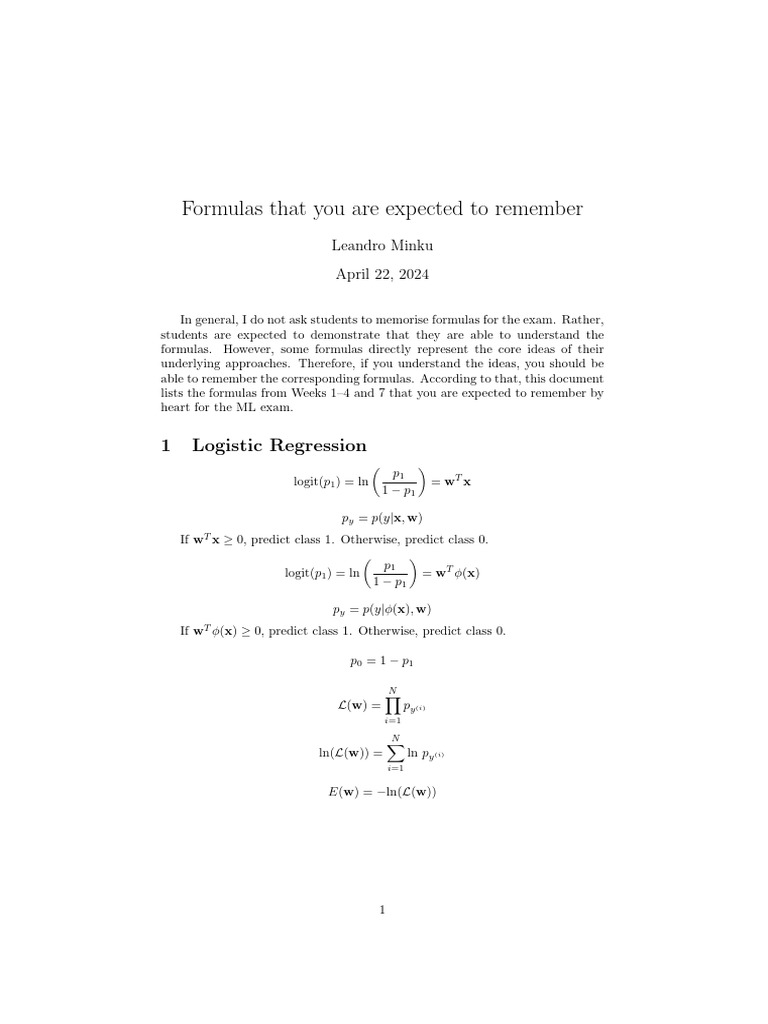 Machine Learning Formulae | PDF | Support Vector Machine | Estimation ...