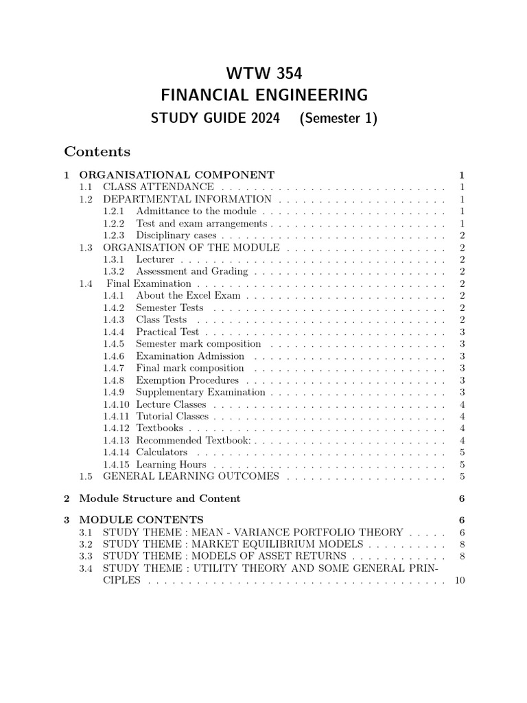 WTW 354 Study Guide 2024 | PDF | Modern Portfolio Theory | Risk