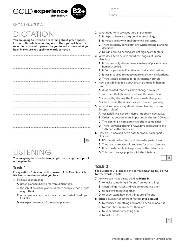 Gold Exp B2P U6 Skills Test A | Download Free PDF | Urban Planning ...