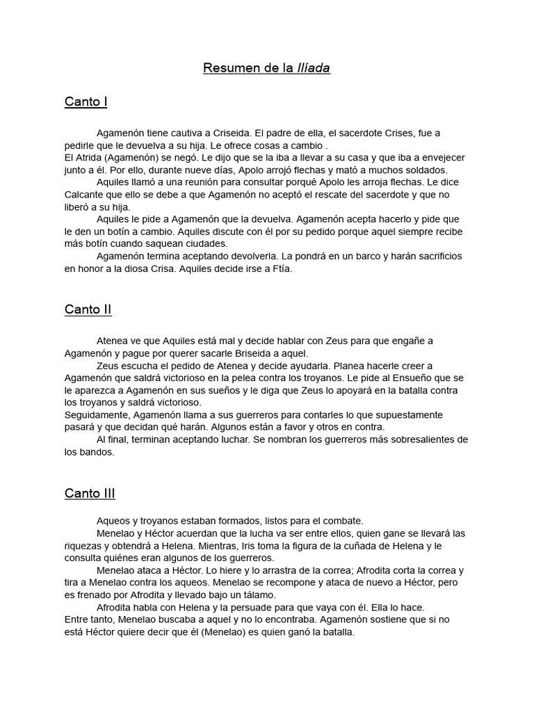Resumen de Los Primeros Cinco Cantos de La - Il-Ada | PDF | Aquiles | Héctor