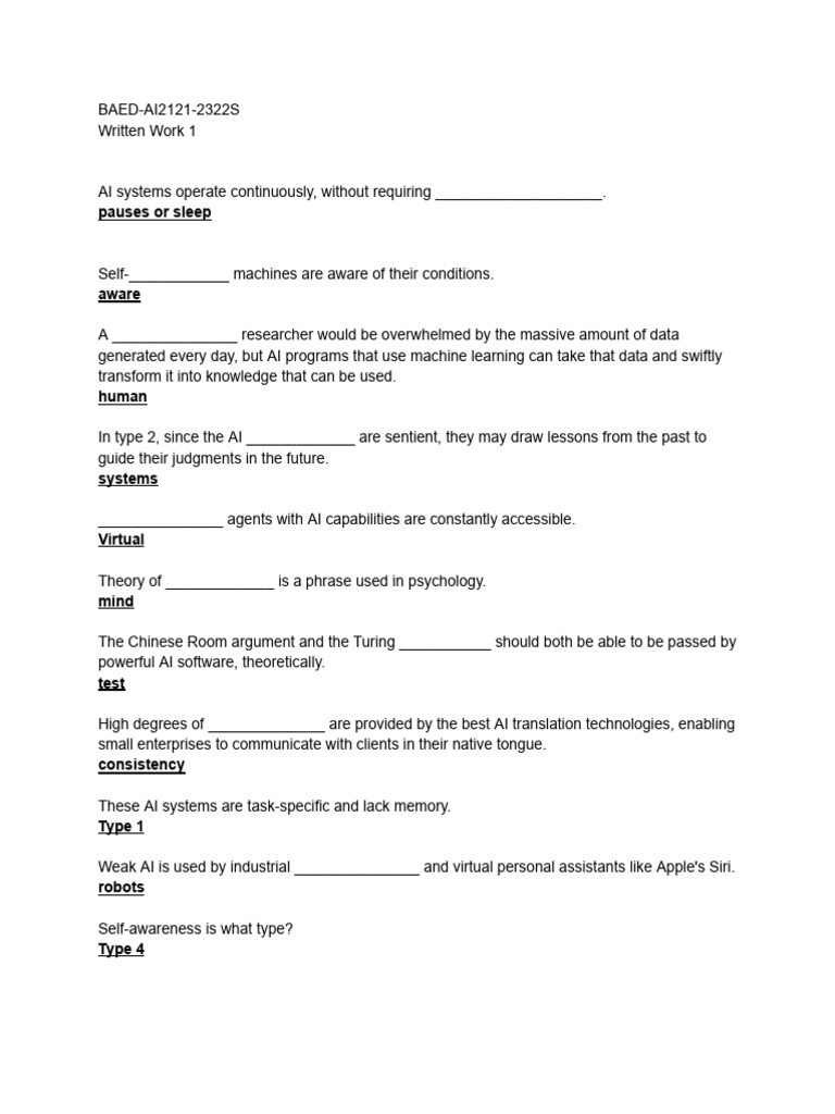 BAED-AI2121-2322S-Written Work 1-4th Quarter Grade 12 | PDF | Artificial Intelligence ...