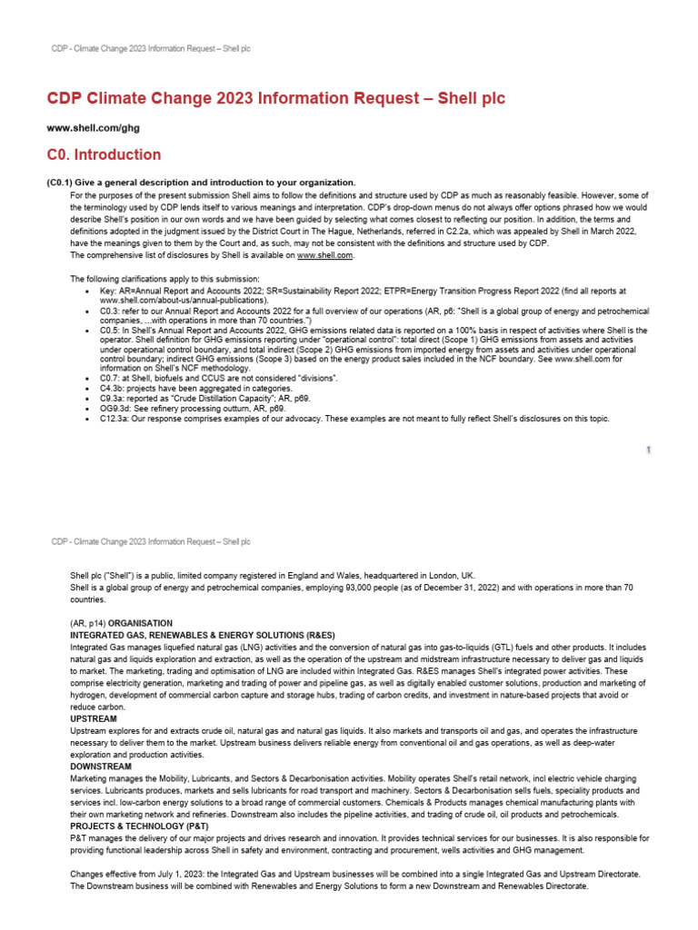 2023 CDP Climate Change Shell PLC | PDF | Risk | Climate Change Mitigation