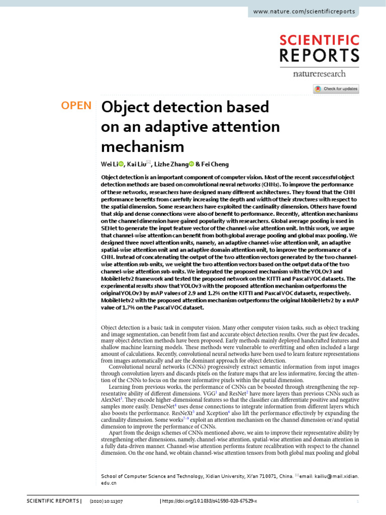 Object Detection Based On An Adaptive Attention Mechanism: Wei Li, Kai Liu, Lizhe Zhang & Fei ...