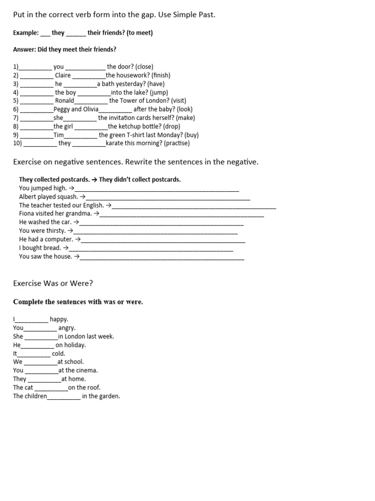 Simple Past Verb Exercises | PDF
