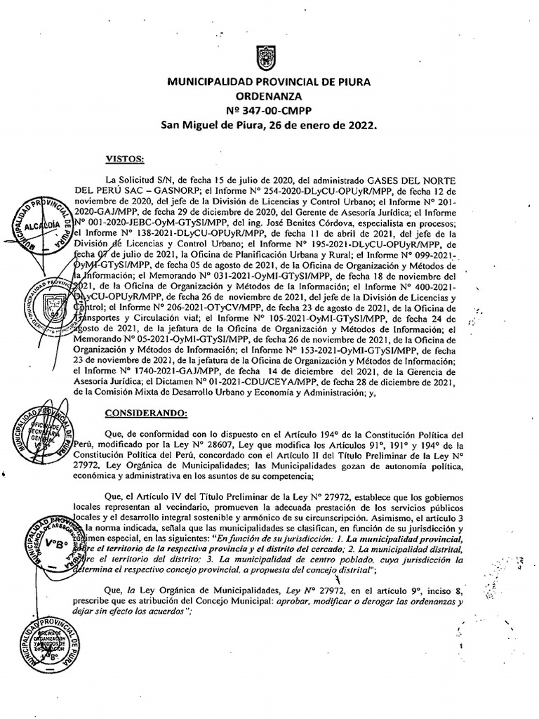 Ordenanza Municipal N. 347 | PDF