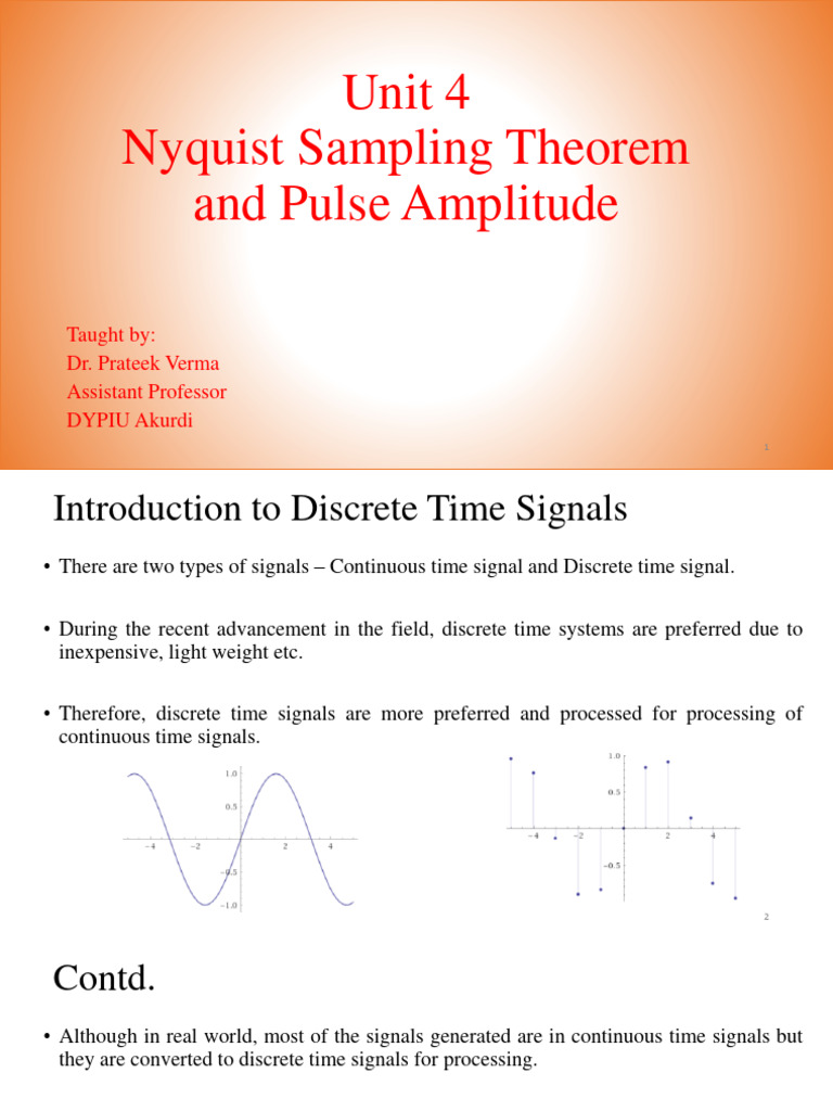 Unit 4 Nyquist Sampling Theorem, Pulse Amplitude | PDF | Sampling (Signal Processing) | Spectral ...
