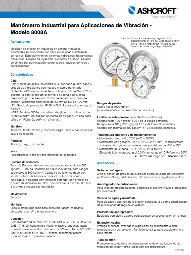 8008A-E-MI-012a MANOMETRO | PDF | Presión | Materiales