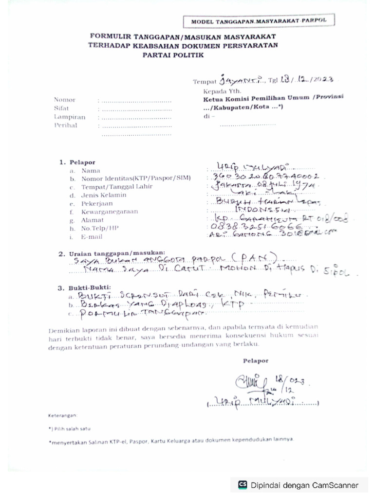 Urip Mulyadi Formulir Tanggapan - 3 | PDF