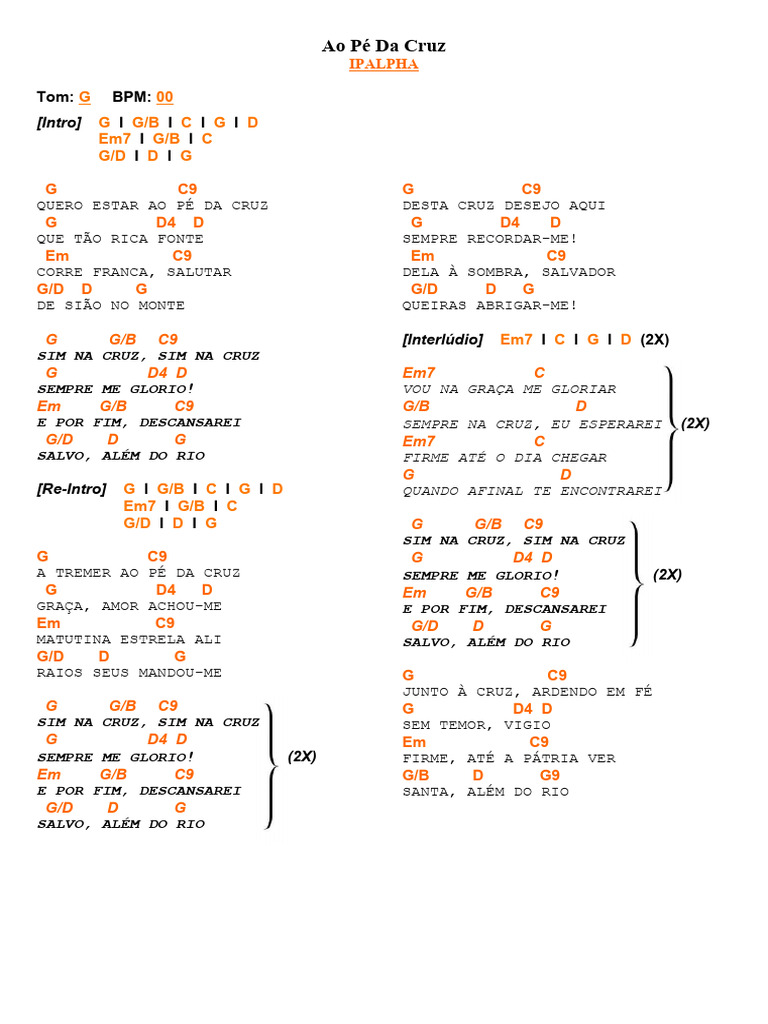 Ao Pé Da Cruz - IPALPHA - Cifras - Tom (G - Em) | PDF