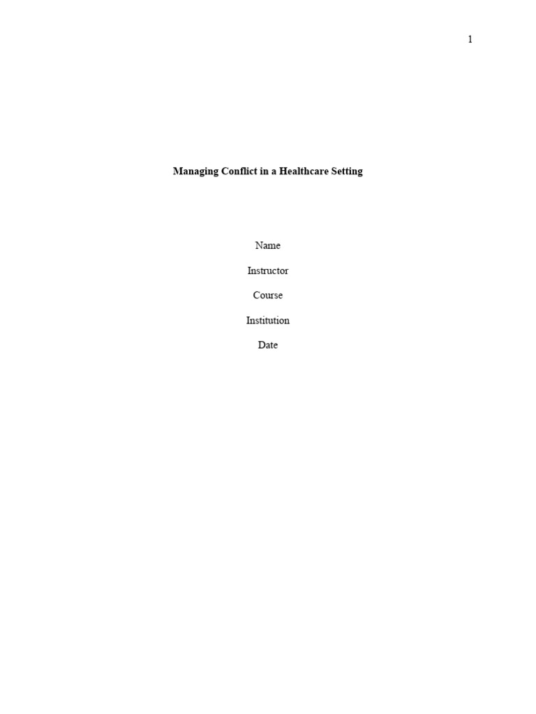 Managing Conflict In A Healthcare Setting Pdf Mediation Social