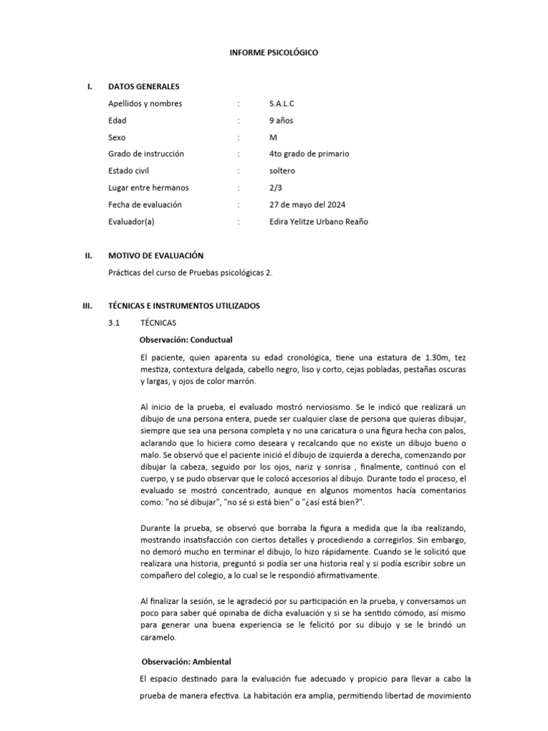 MODELO DE INFORME (1) | Descargar gratis PDF | Timidez | Las emociones