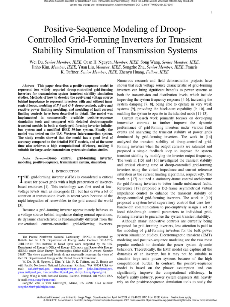 Positive-Sequence Modeling of Droop-Controlled Grid-Forming Inverters For Transient Stability ...