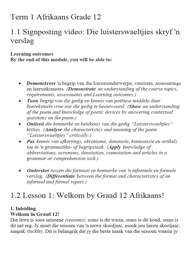 Term 1 Afrikaans | PDF