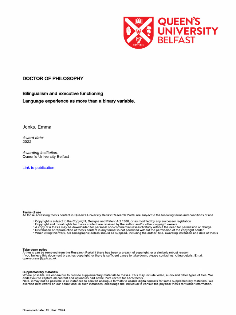 Emma Jenks Thesis Amend | PDF | Executive Functions | Multilingualism
