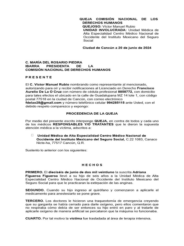 604941254-Queja-CNDH-formato | Descargar gratis PDF | Terapia | México