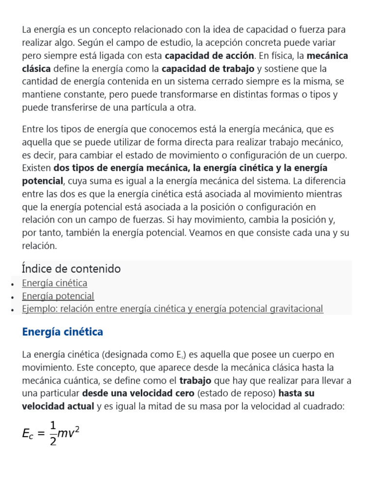 La Energía Es Un Concepto Relacionado Con La Idea de Capacidad o Fuerza ...