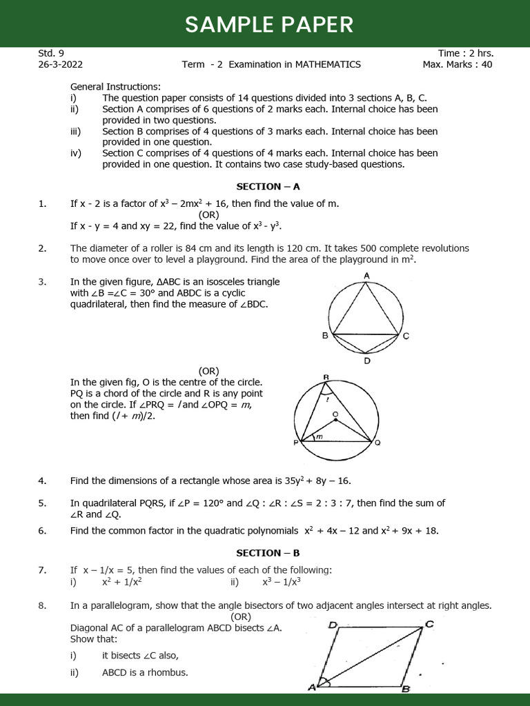 2021-2022 Final Exam | PDF | Area | Circle
