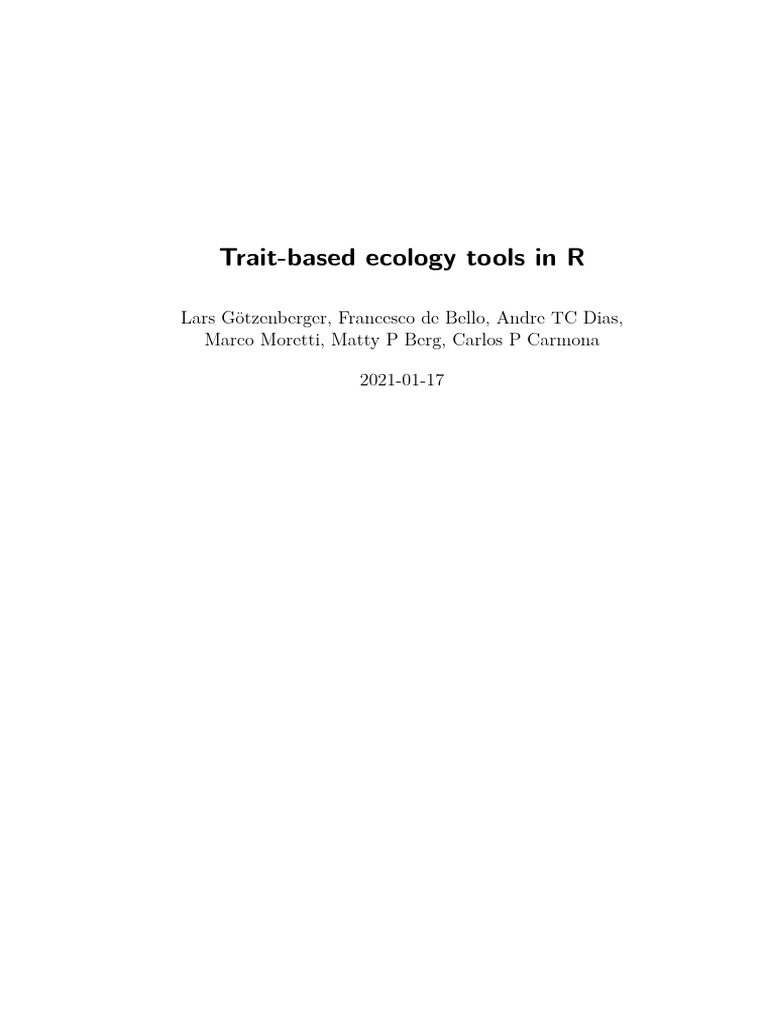 Gotzenberger Et Al. - 2021 - Trait-Based Ecology Tools in R | Download ...