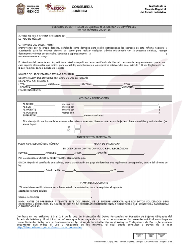 Solicitud De Certificado De Libertad O Existencia De Gravámenes Descargar Gratis Pdf Estado