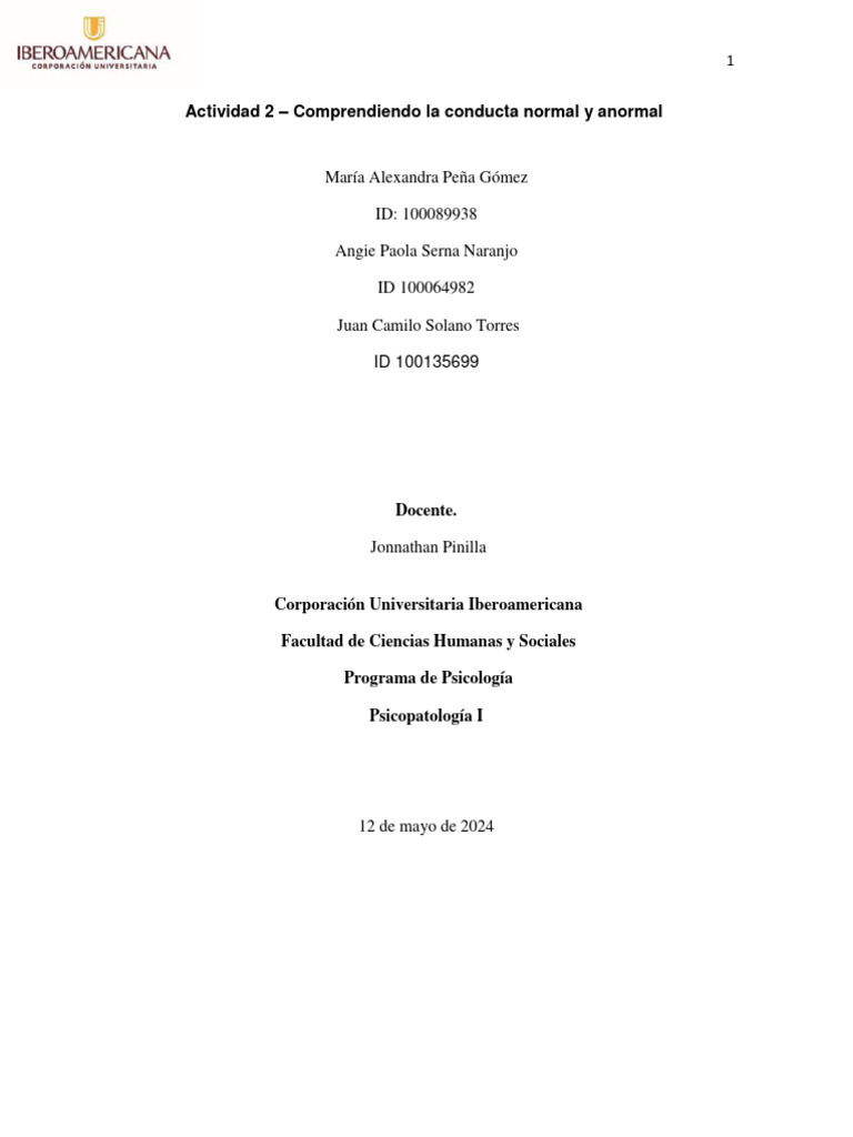 Actividad 2 – Comprendiendo la conducta normal y anormal | PDF ...