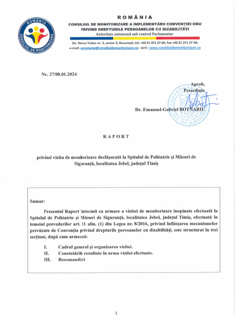 Raport Spital de Psihiatrie Si Masuri de Siguranta Jebel Timis | PDF